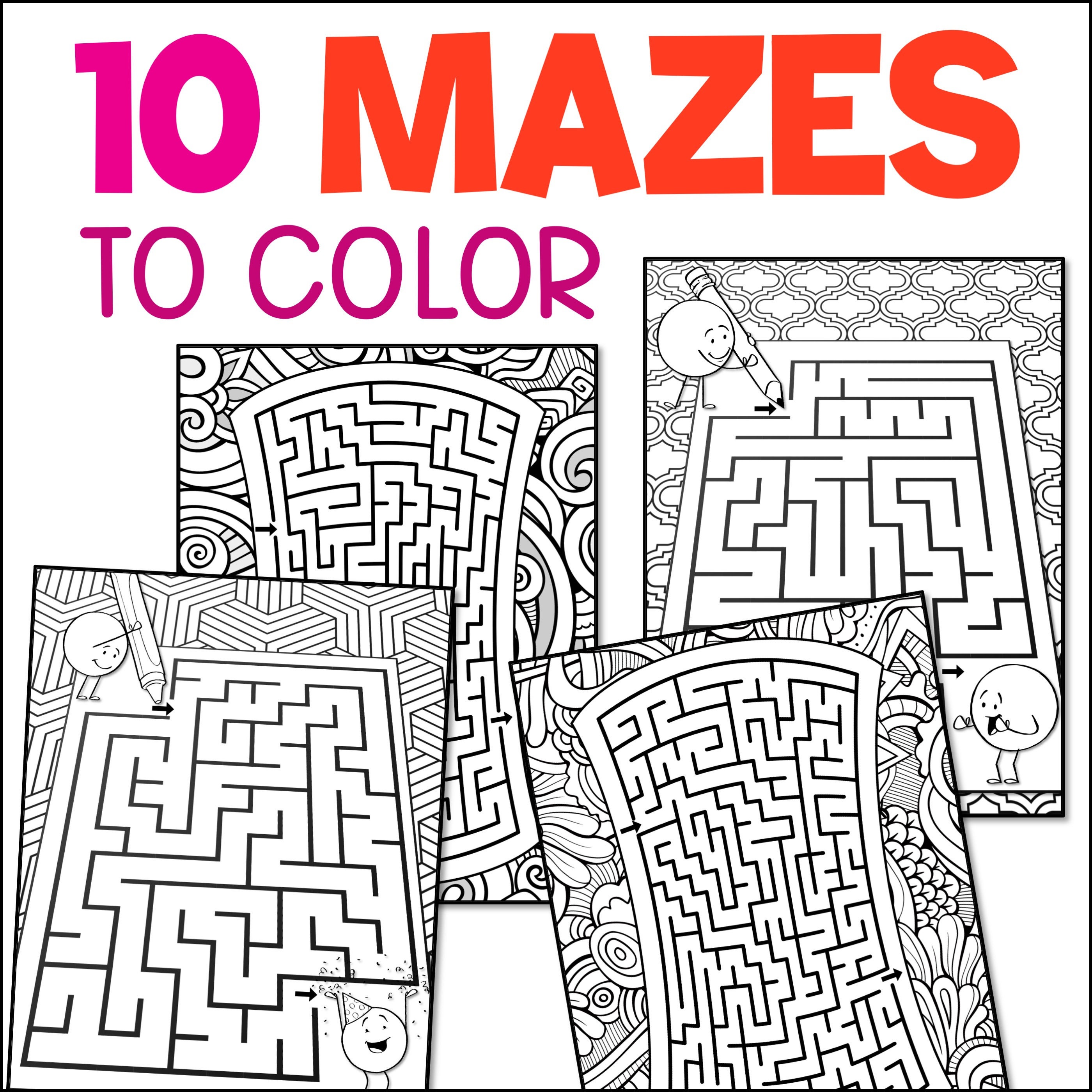 Printable Maze Coloring Pages, Kids Activity Book, PDF Download, Home ...