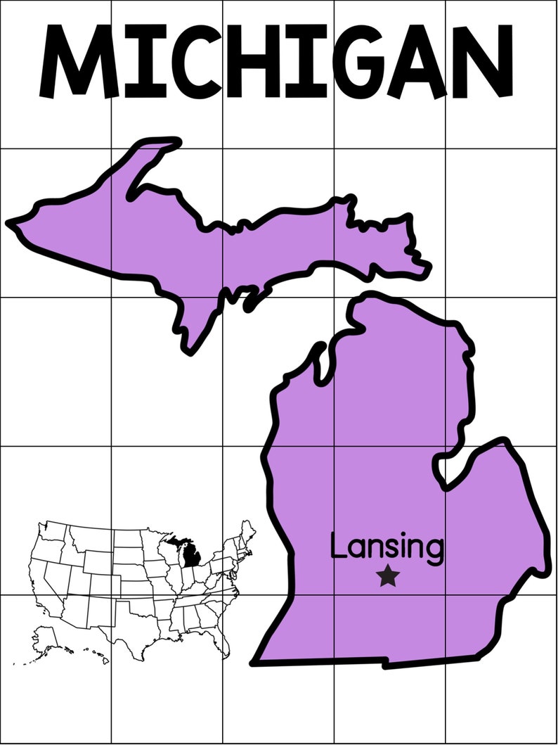 USA Map Puzzles, US States & Capital Cities, Printable PDF Jigsaw ...