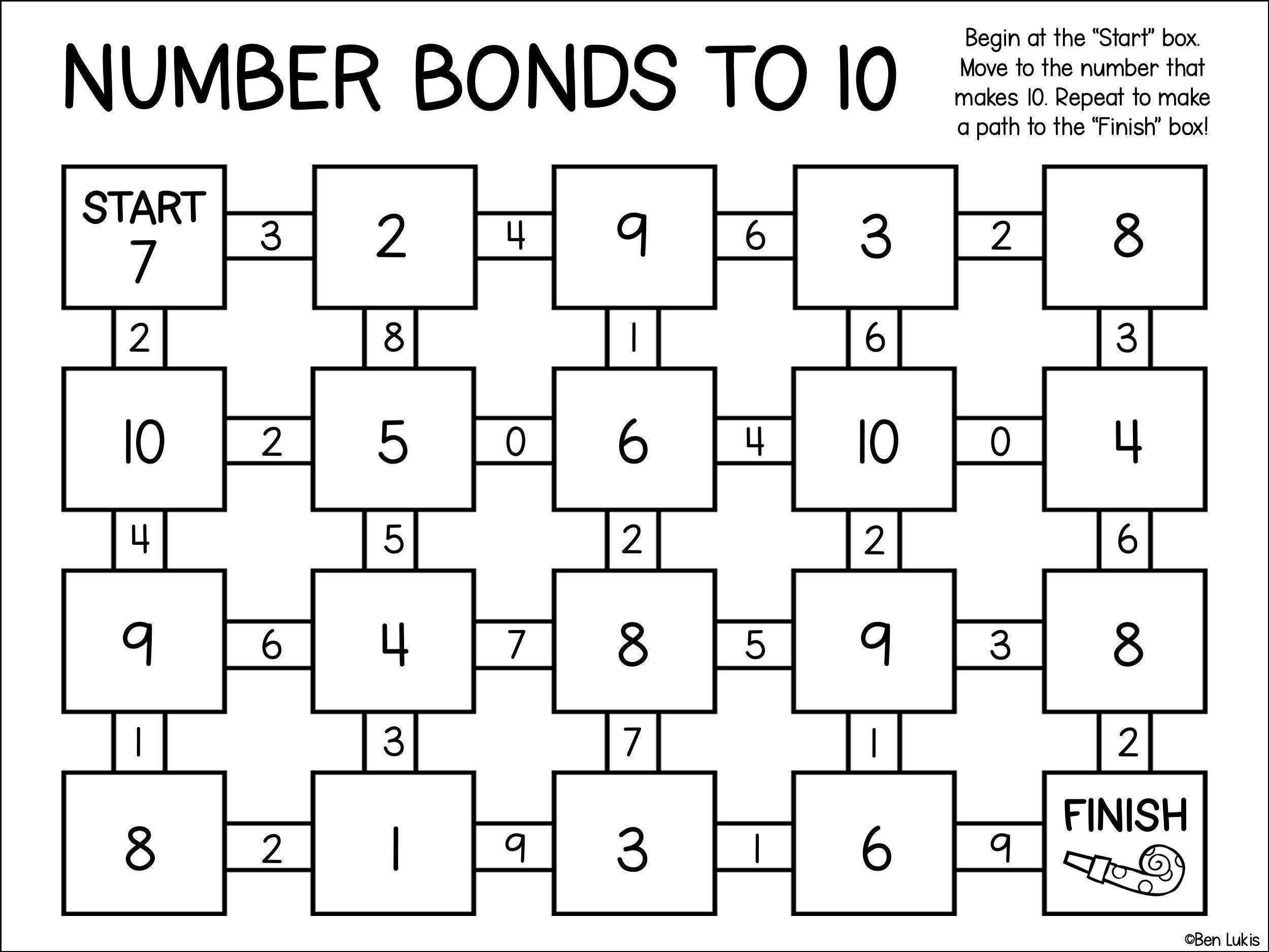 Addition Math Mazes for Kids, Number Bonds to 10 and 20, Printable PDF ...