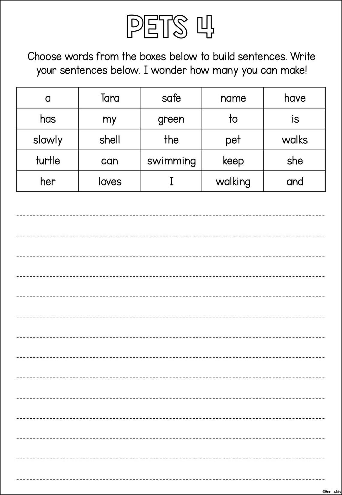 Building Sentences Using Words, Writing Sentences About Pets, Printable ...