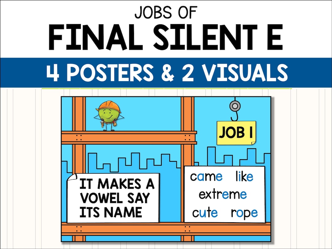 Jobs of Final Silent E Spelling Posters, Visuals and Bookmarks, Magic E ...