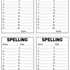 Spelling Test Templates for 5, 10, 15, 20 Words Blank Lined Spelling ...