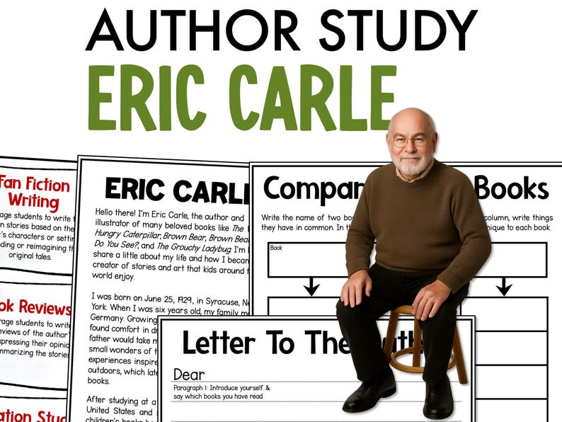 Eric Carle Author Study Worksheets, Homeschool Printable (PDF) - Etsy
