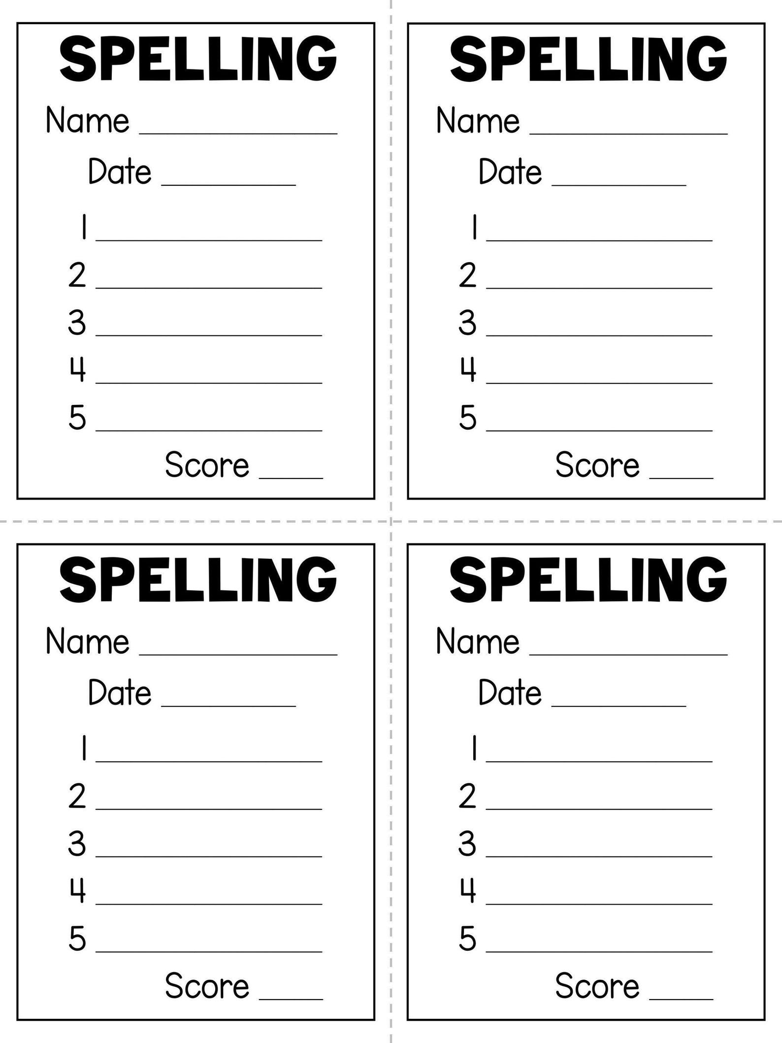 Printable Spelling Test Template, Homeschool Worksheets (PDF) - Etsy