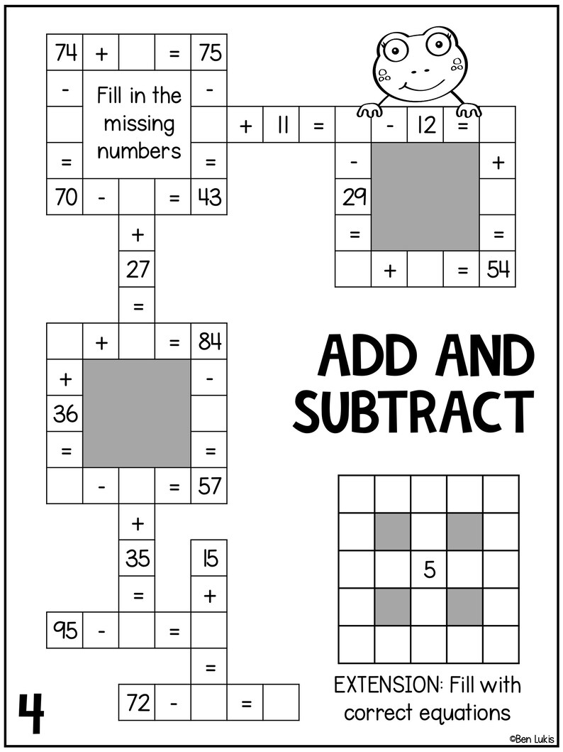 2 Digit Addition and Subtraction Math Puzzles, Math Crosswords to ...