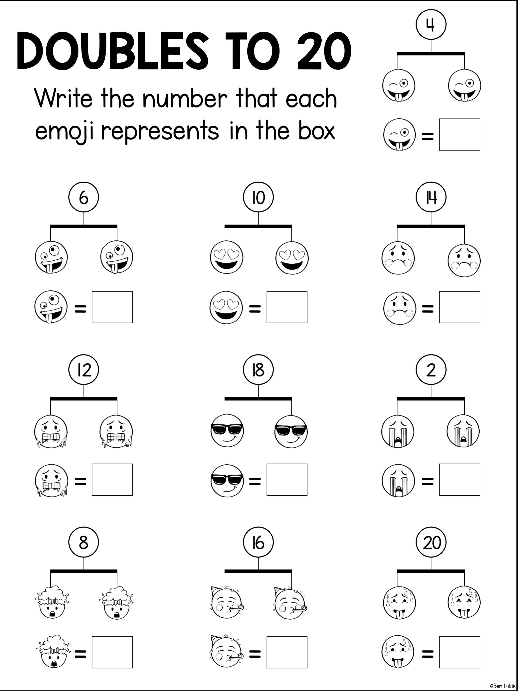 Math Doubles Facts to 20 and 100 Worksheets, Early Algebra Addition ...