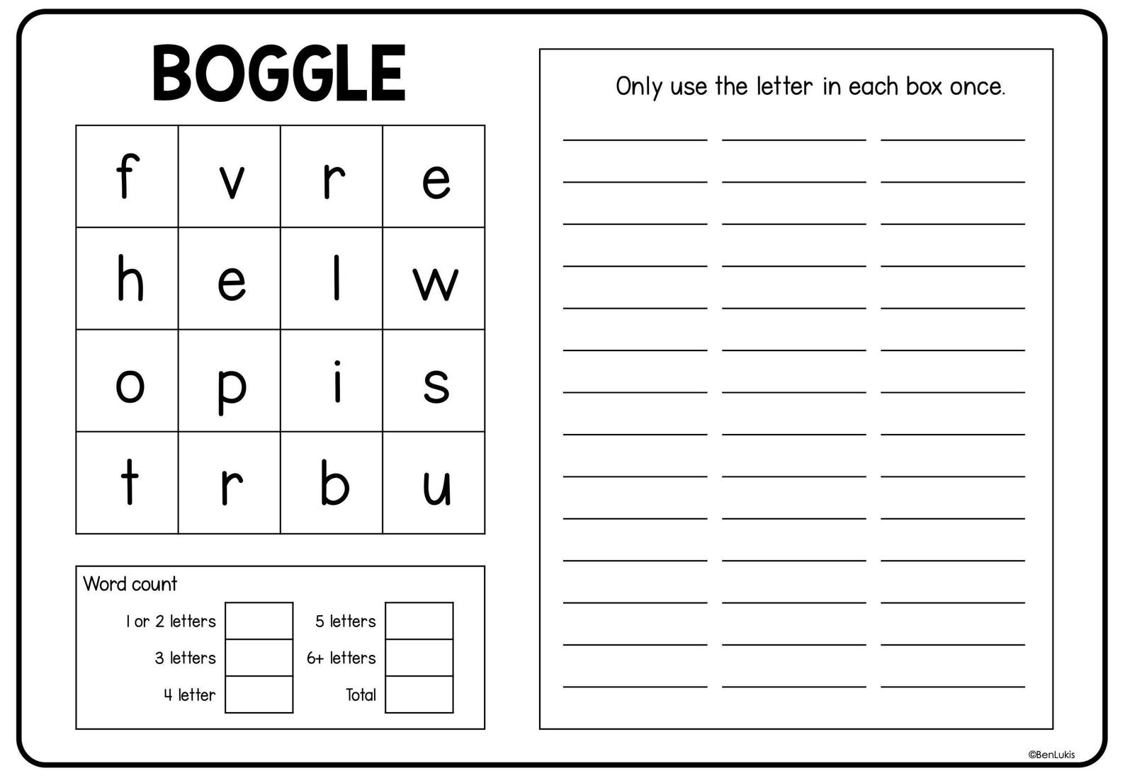 Boggle Word Game Printable Pages, Printable Word Puzzle Pages and ...