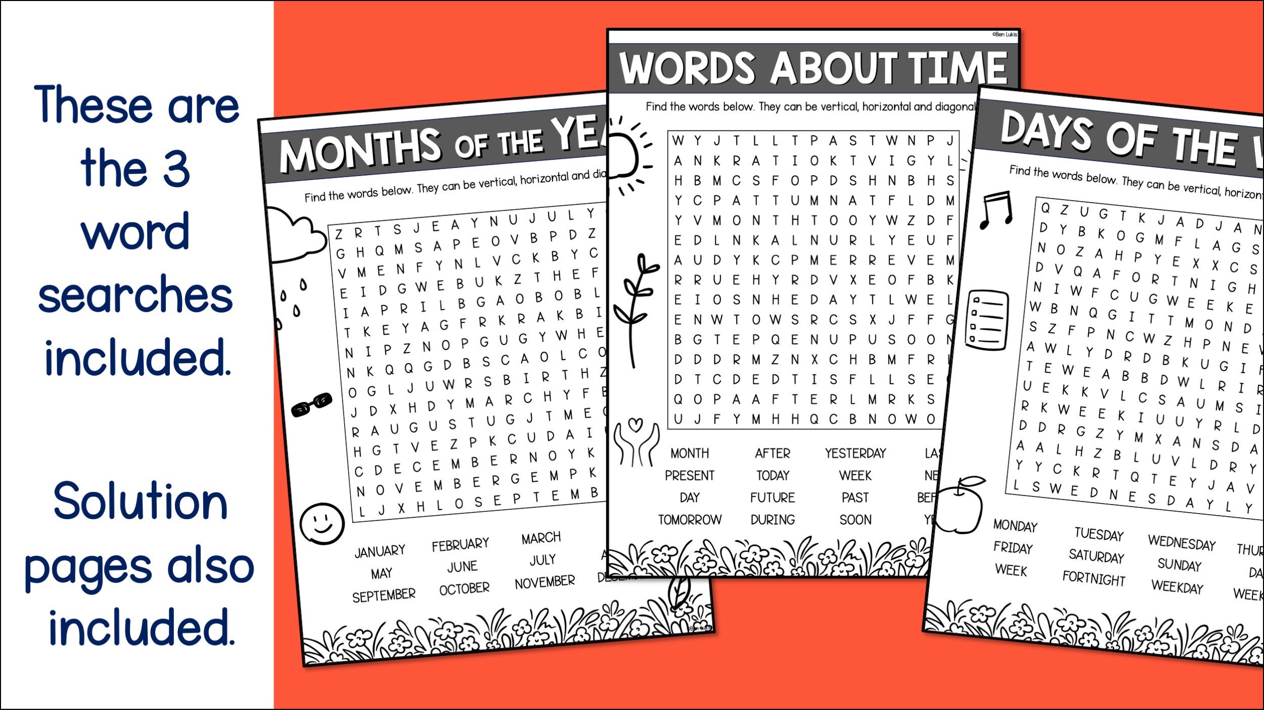 Word Search Puzzles for Days of Week, Months of the Year, Time Word ...