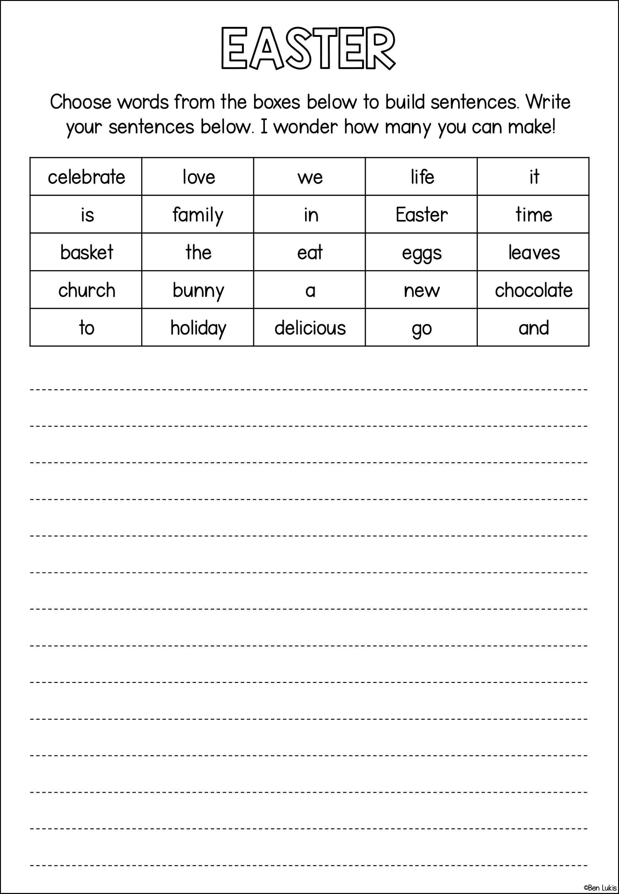 Writing Sentences With Words, Sentence Writing About Holidays ...