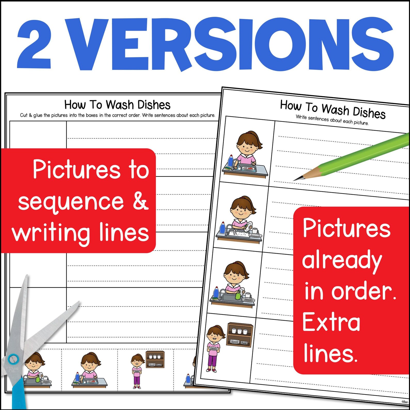 How to Wash Dishes Sequencing Writing Practice, Homeschool Activity ...