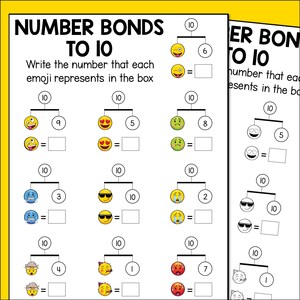 Number Bonds to 10 & 20 Worksheets, Math Facts and Early Algebra ...