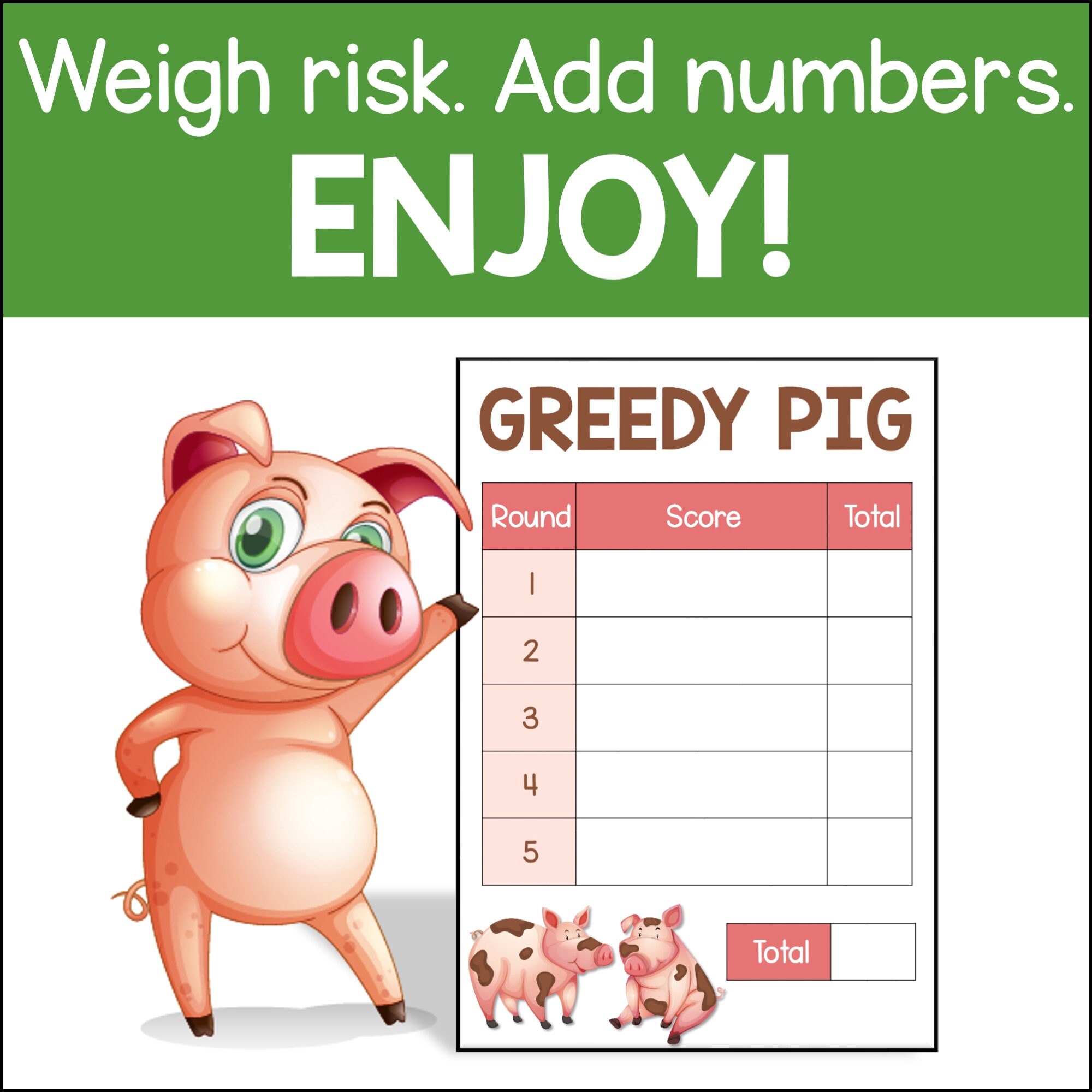 Addition Math Game of Chance and Probability, Greedy Pig Math Game, Fun ...