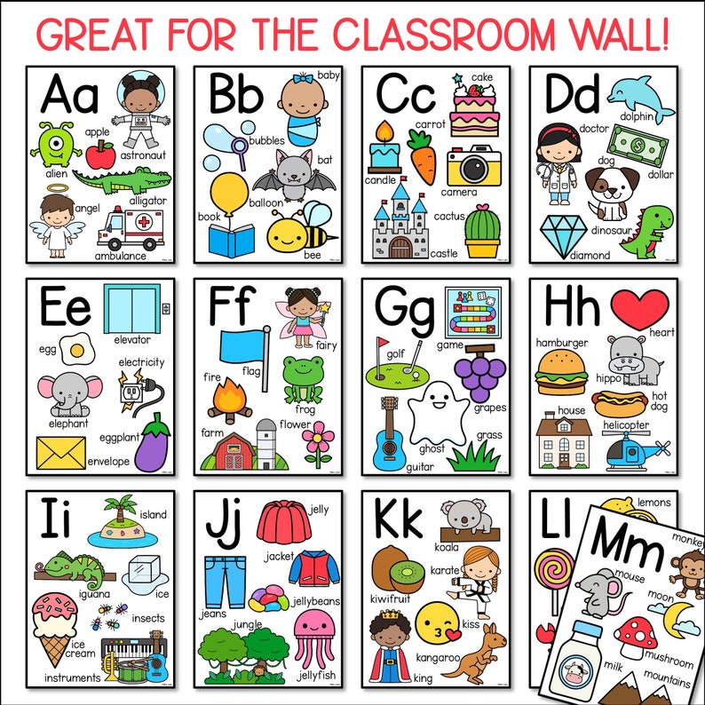 Alphabet Posters, Letters of the Alphabet Pictures, Educational Wall ...
