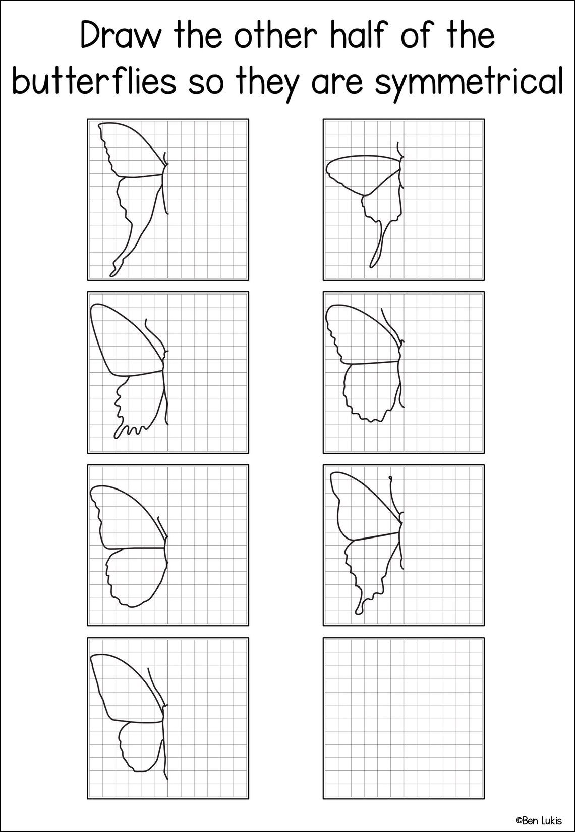 Symmetry Drawing of Butterflies, Art and Math Worksheets, Butterfly ...