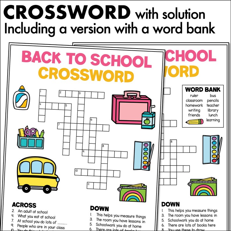 Back to School Activities, Word Search, Crossword, Coloring Page, New ...