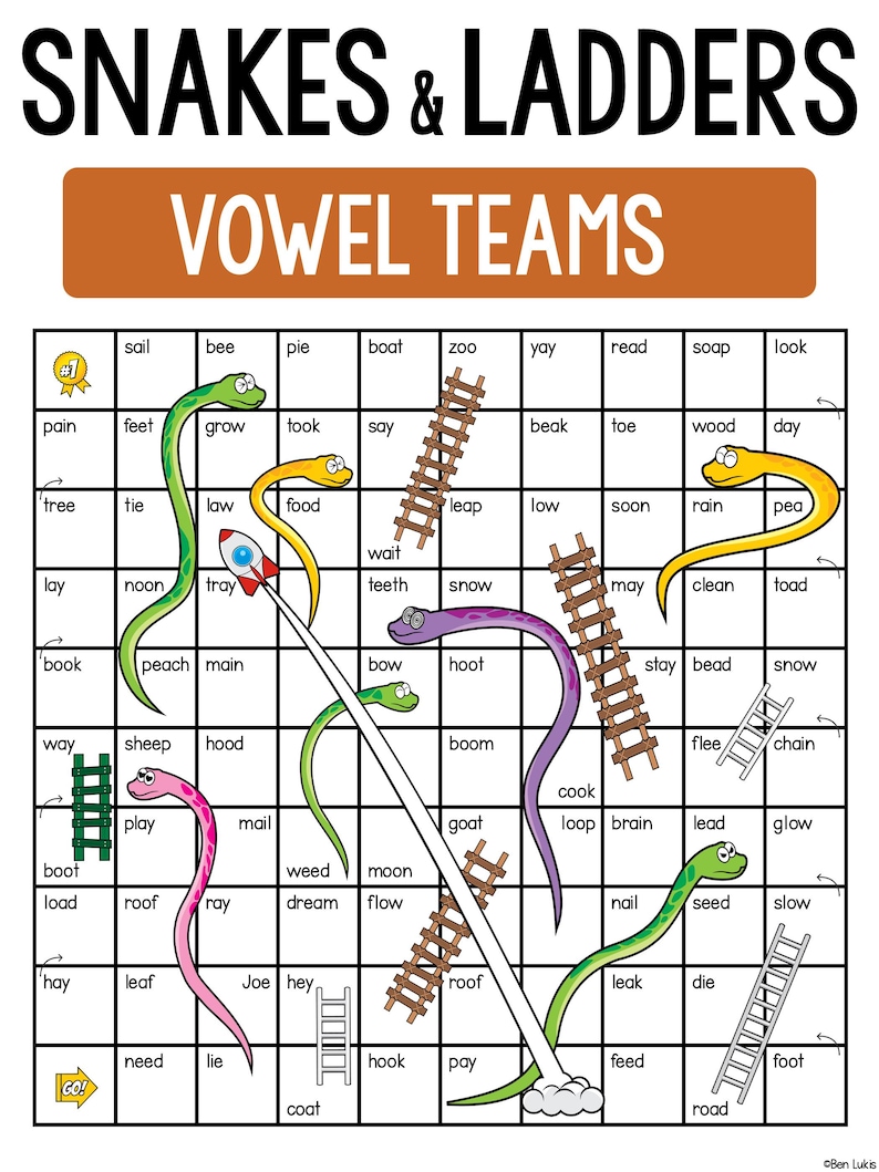Snakes and Ladders Vowel Teams Reading Game (printable) - Etsy