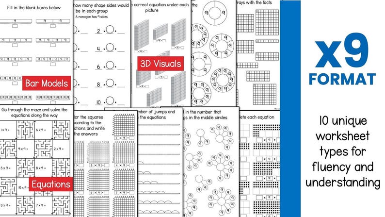 9 Times Table Multiplication Worksheets, Math Fluency Practice Sheets ...