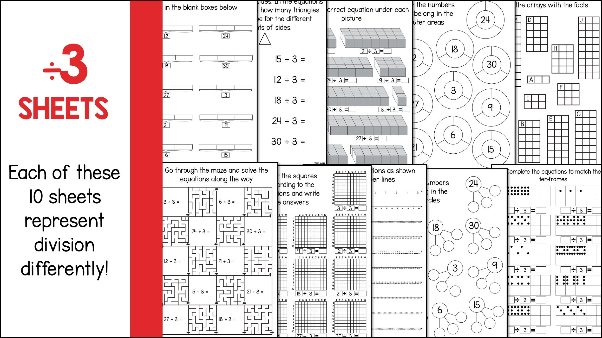 Division Worksheets for Kids, Divide by 3, Educational Math Practice ...