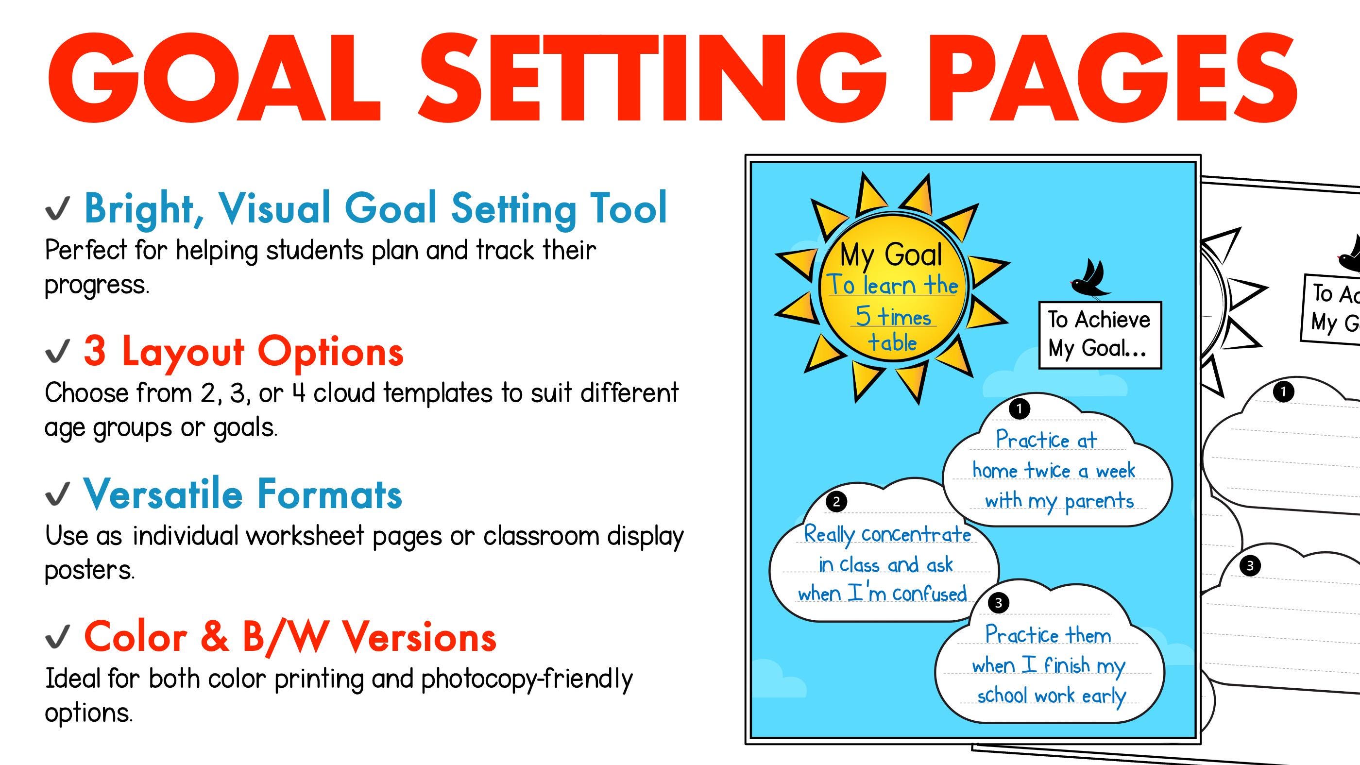 Goal Setting for Kids, Student Planning Sheets (printable PDF) - Etsy