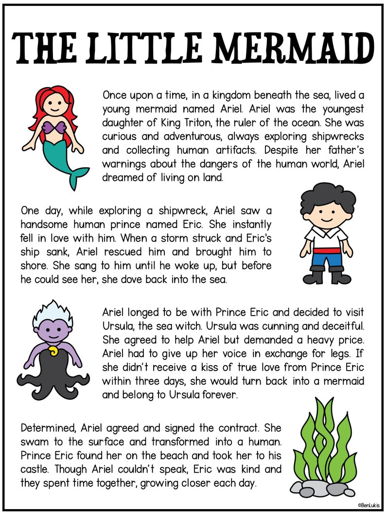 The Little Mermaid Activity Pack, Reading Comprehension Worksheets ...