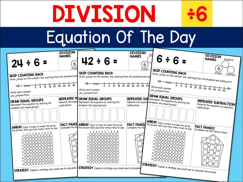 Divide by 6 Practice Math Worksheets, Division Equation of the Day ...