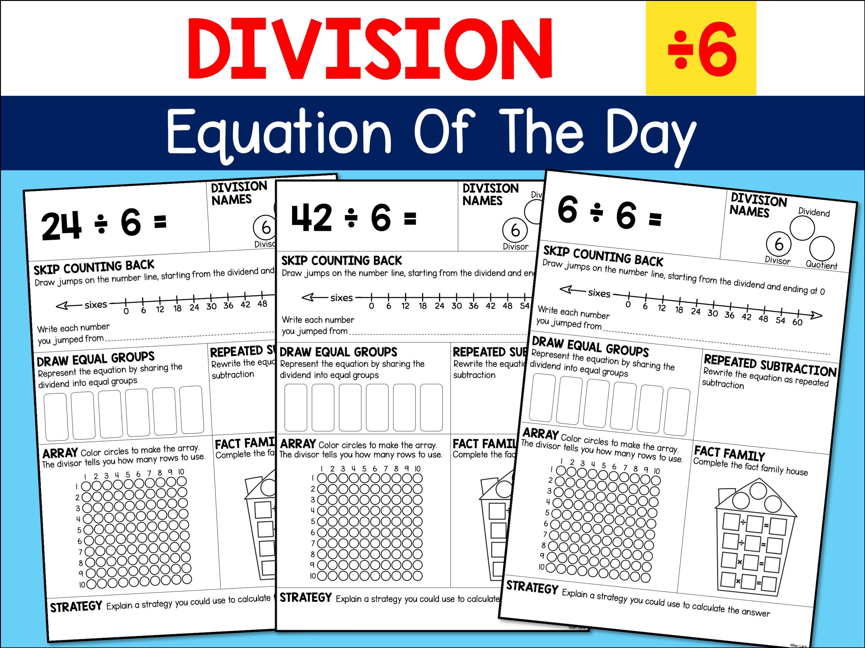 Divide by 6 Practice Math Worksheets, Division Equation of the Day ...