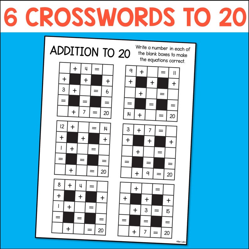 Addition Number Bonds to 10 and 20, Math Crosswords to Practice ...