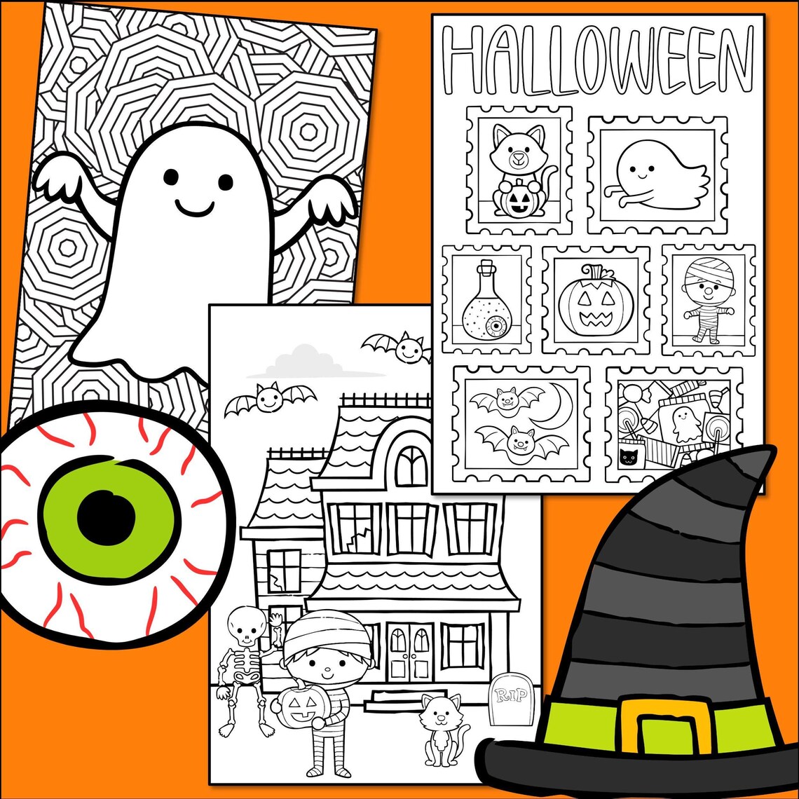 Halloween Coloring Book, Kids Activity Instant PDF Download, Printable ...