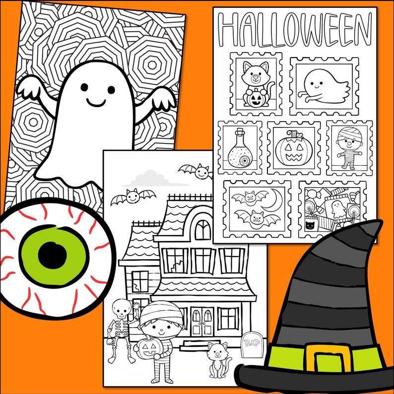 Halloween Coloring Book, Kids Activity Instant PDF Download, Printable ...