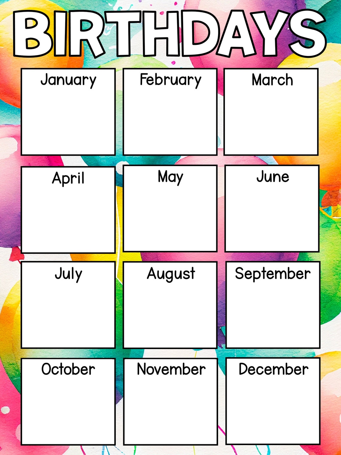 Birthday Chart Posters for Home or School, Birthday Tracker for Early ...