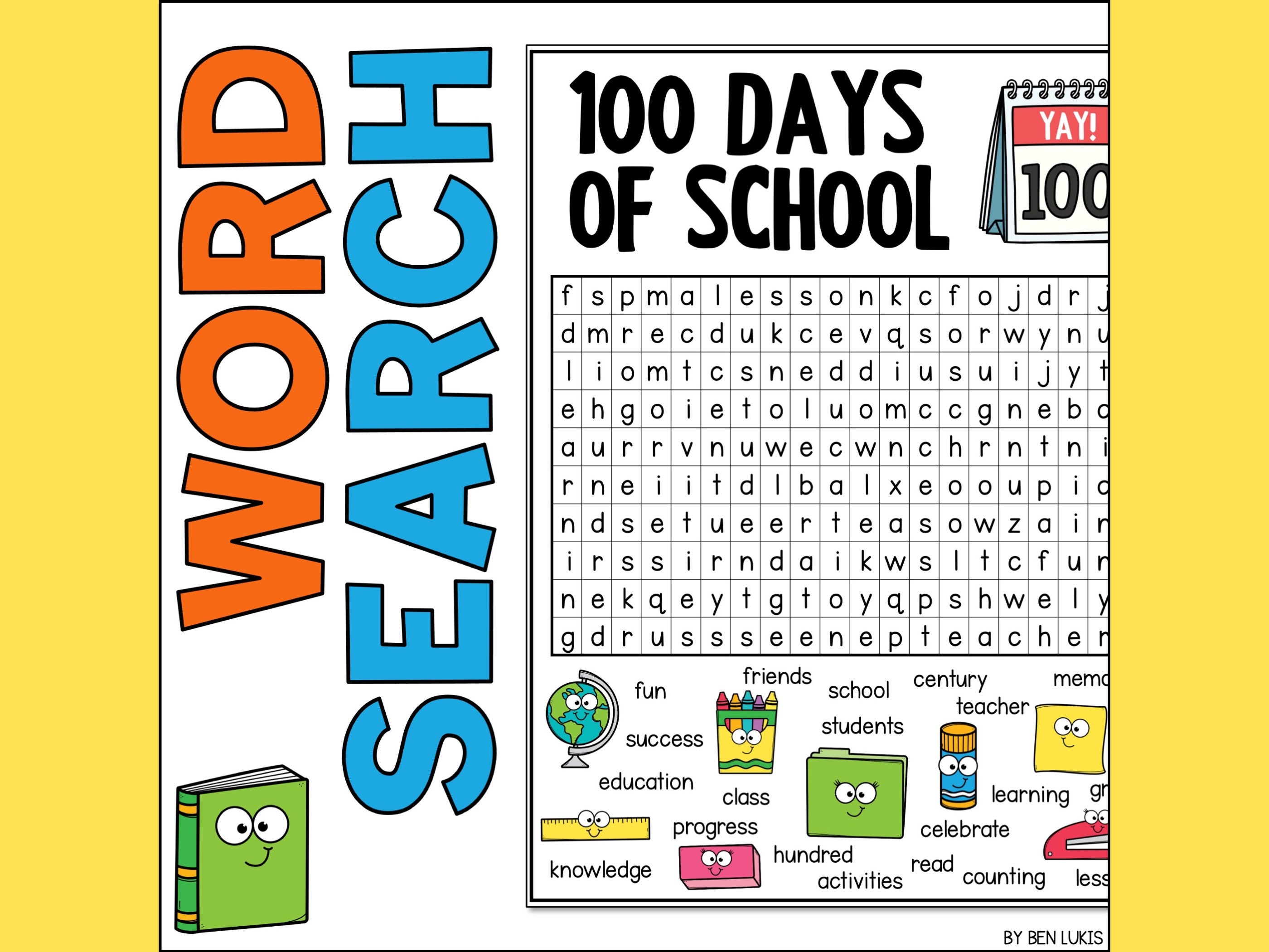100th Day of School Word Search, 100 Days of School ELA Wordsearch ...