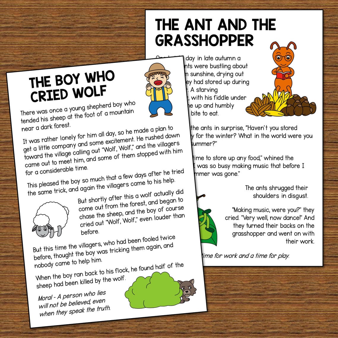 Aesop's Fables Reading Passages, 7 Classic Stories (printable PDF) - Etsy