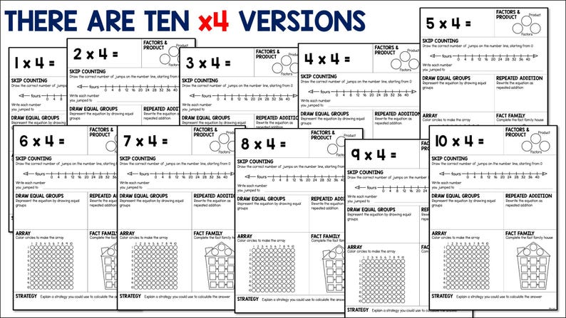 4 Times Table Multiplication Equation of the Day Practice Worksheets ...
