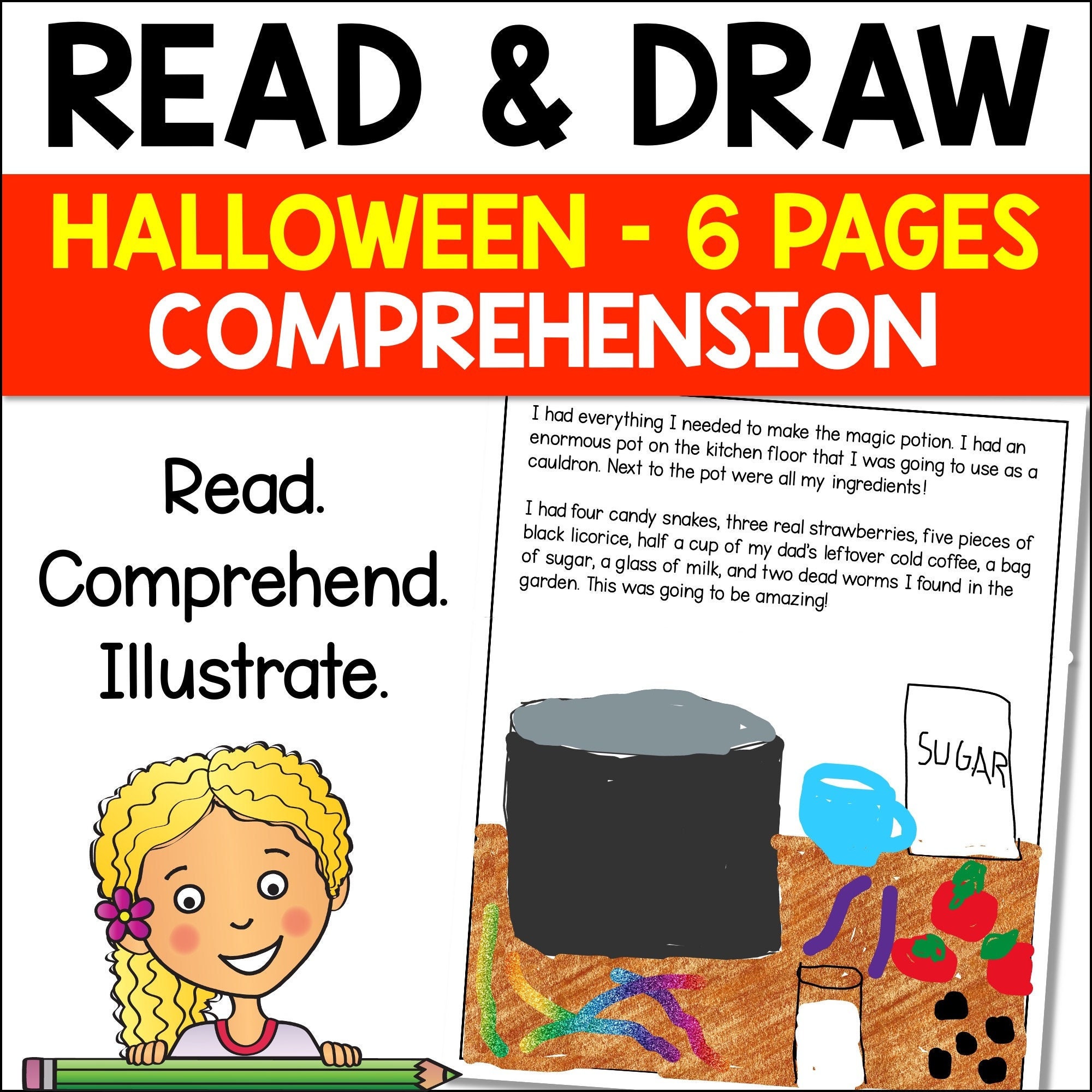 Halloween Reading Comprehension Passages to Illustrate - Etsy