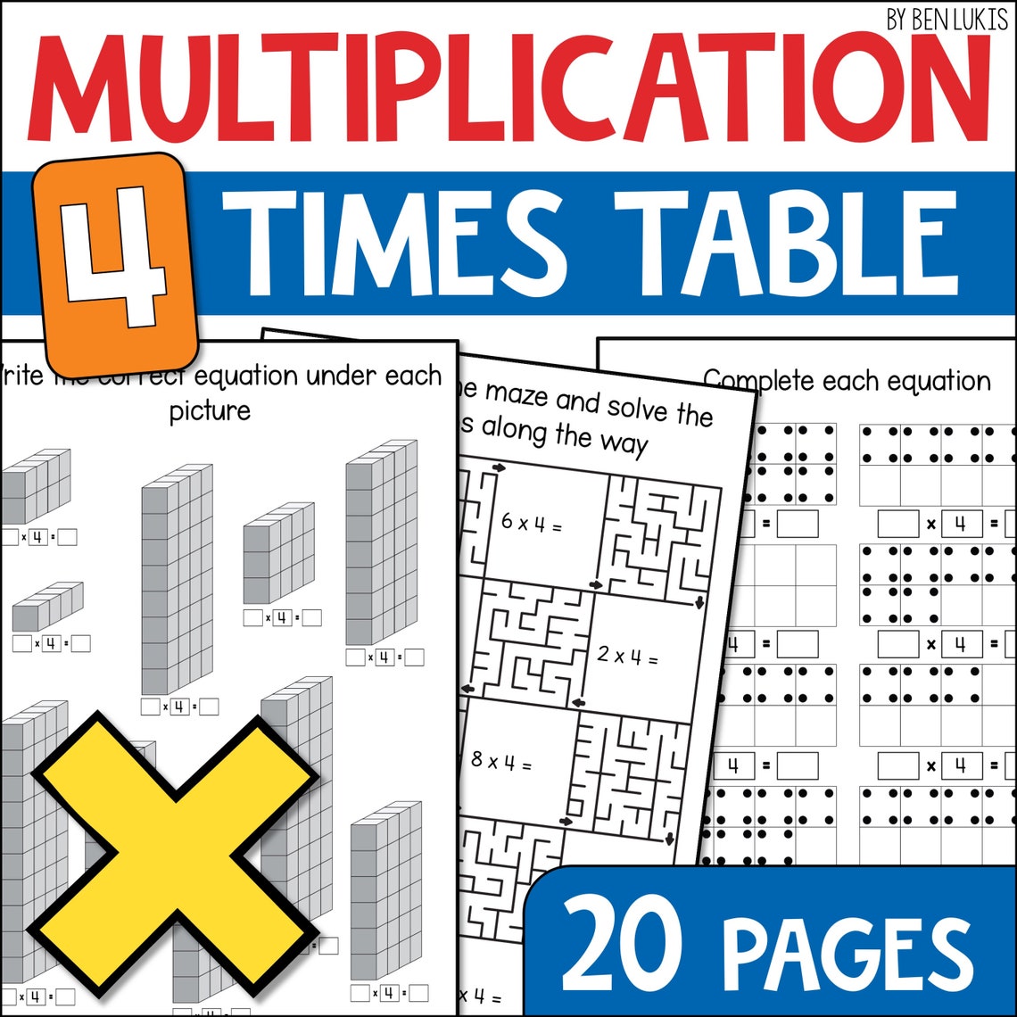 Multiplication Practice Worksheets for 4 Times Table, Printable ...