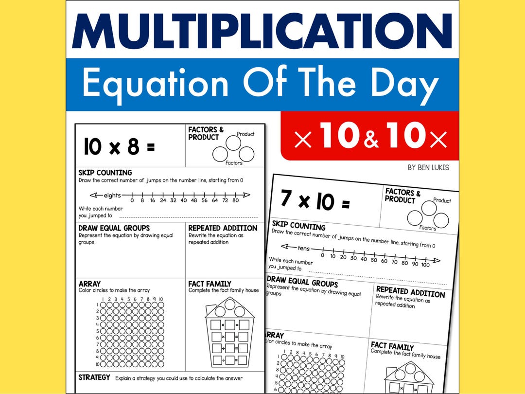 10 Times Table Multiplication Equation of the Day Practice Worksheets ...