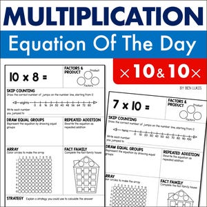 10 Times Table Multiplication Equation of the Day Practice Worksheets ...