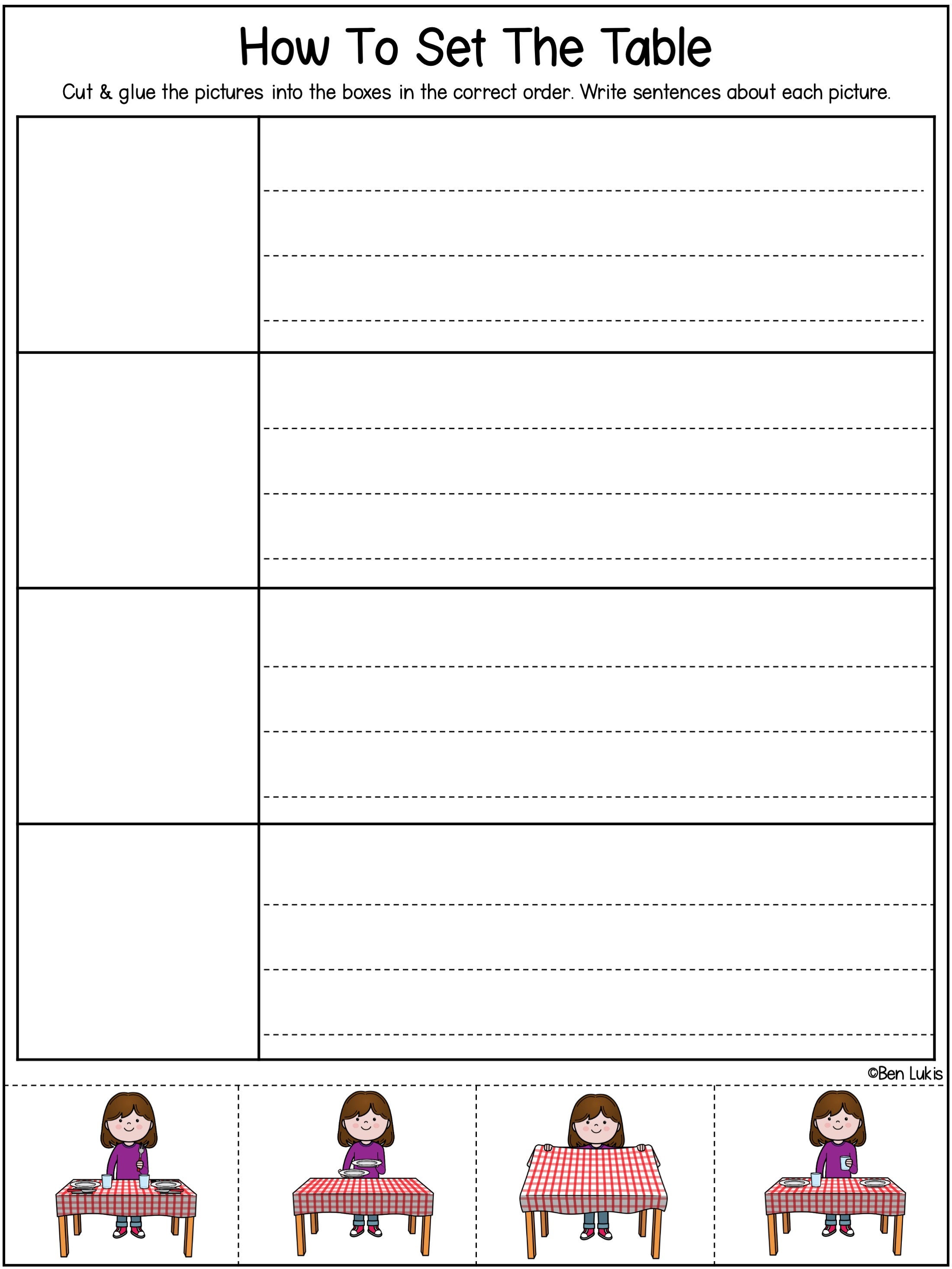 How to Set the Table Procedural Writing, Sequencing & Sentence Writing ...