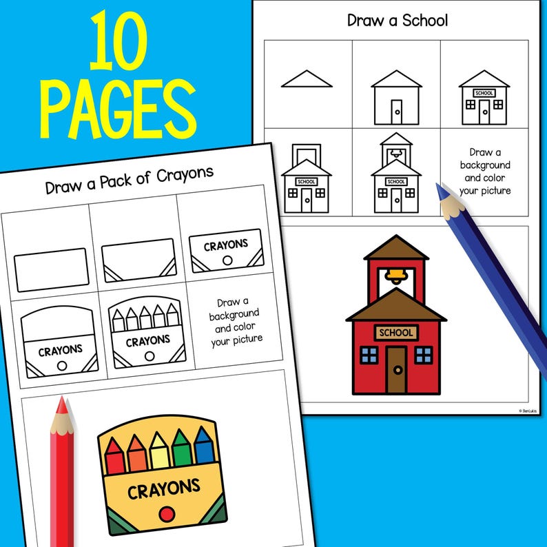Back to School Directed Drawing Worksheets With Step by Step Drawing ...