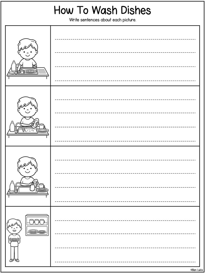 How to Wash Dishes Sequencing Writing Practice, Homeschool Activity ...