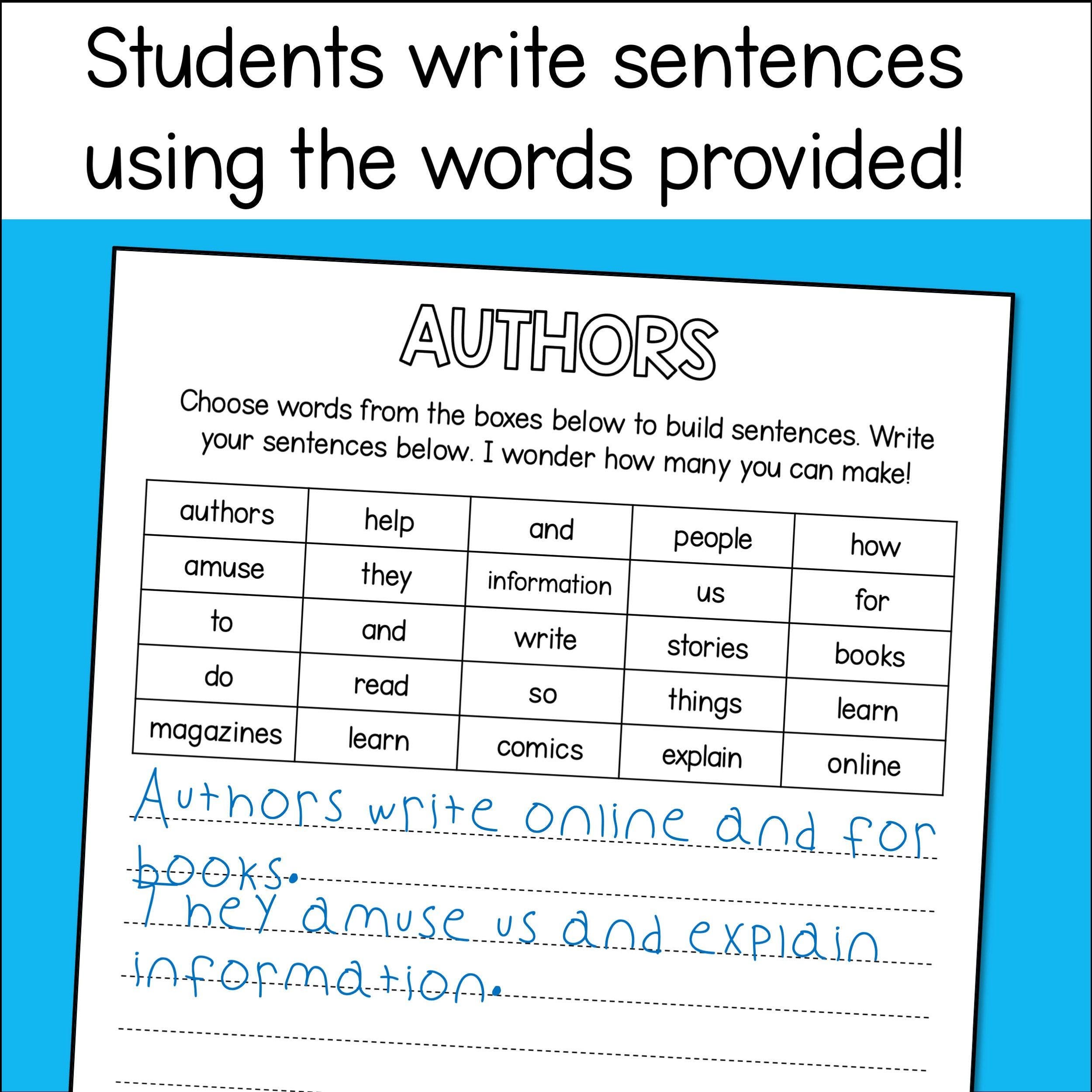 Homeschool Writing Practice, Building Sentences Using Words, Writing ...
