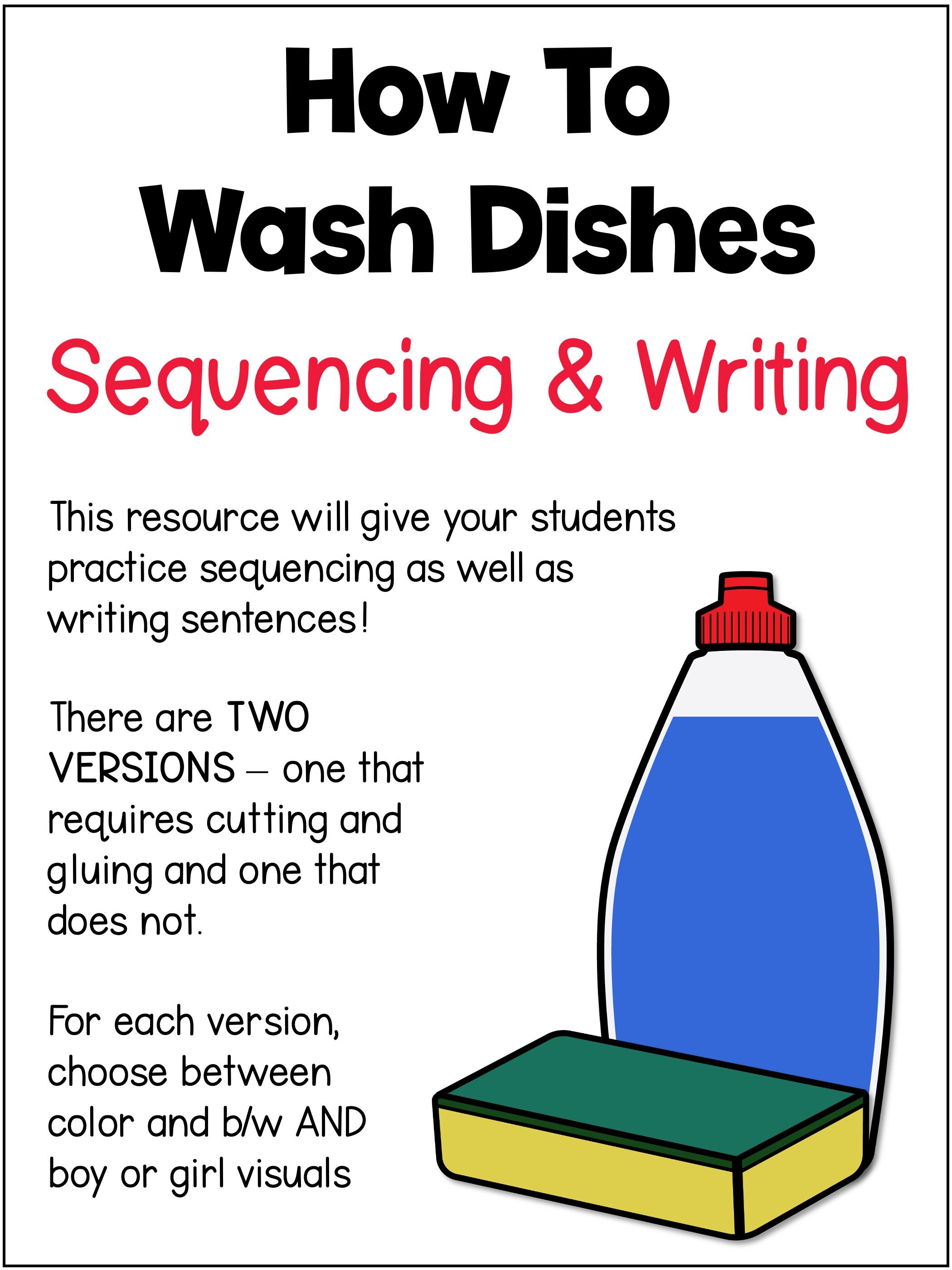 How to Wash Dishes Procedural Writing Sequencing & Sentence - Etsy
