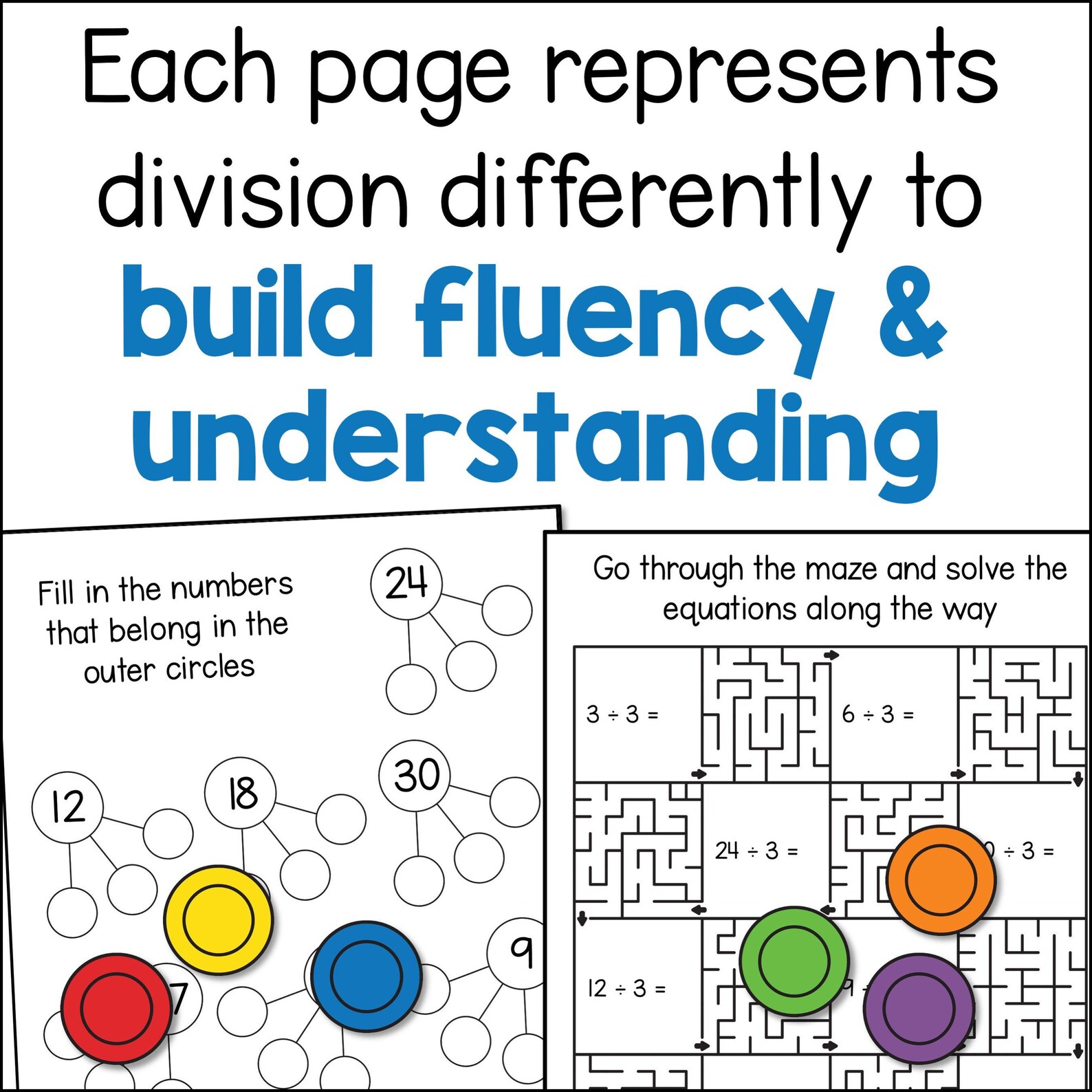 Divide by 3 Worksheets, Math Practice Pages (printable PDF) - Etsy
