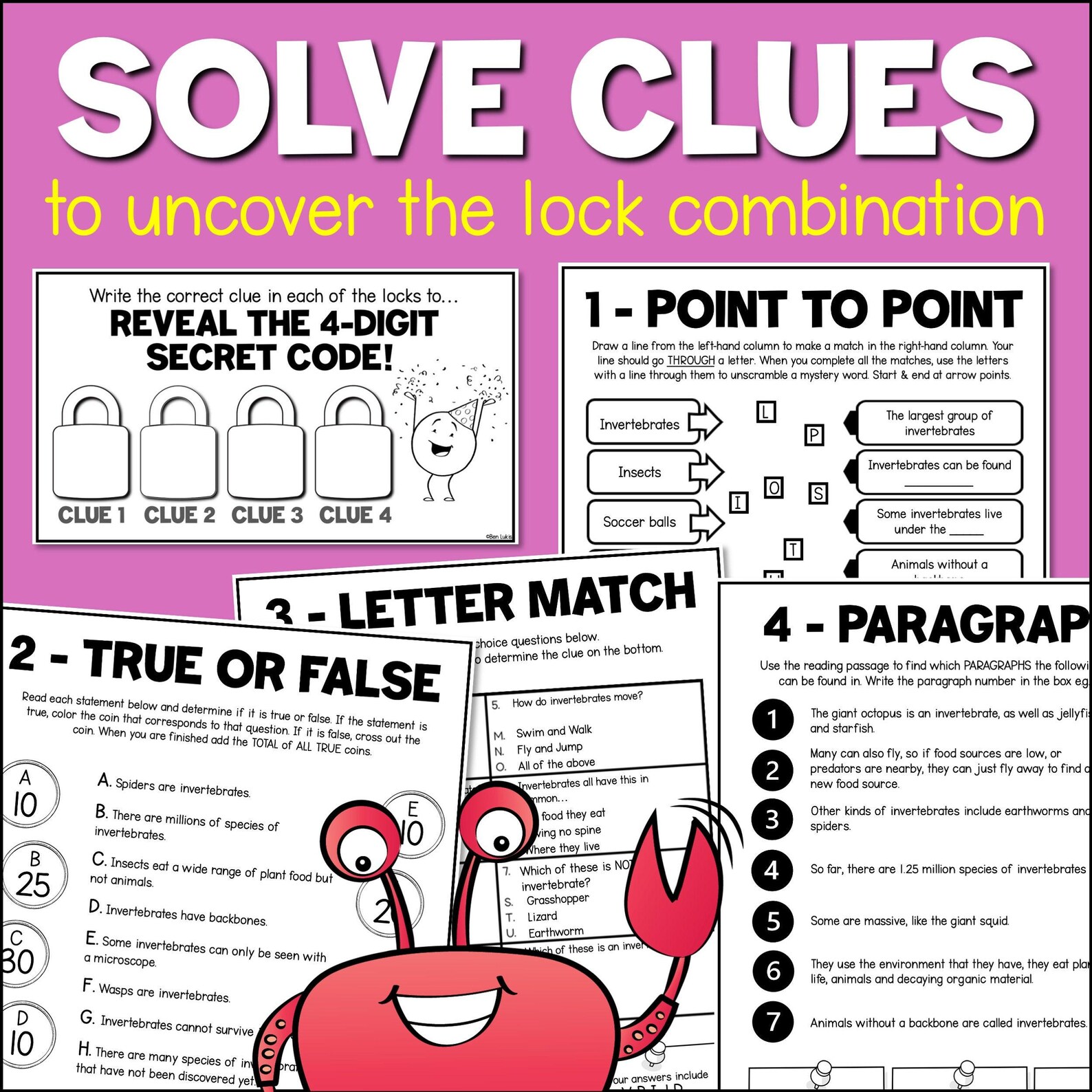 Invertebrates Escape Room for Kids, Educational Game Printable PDF ...