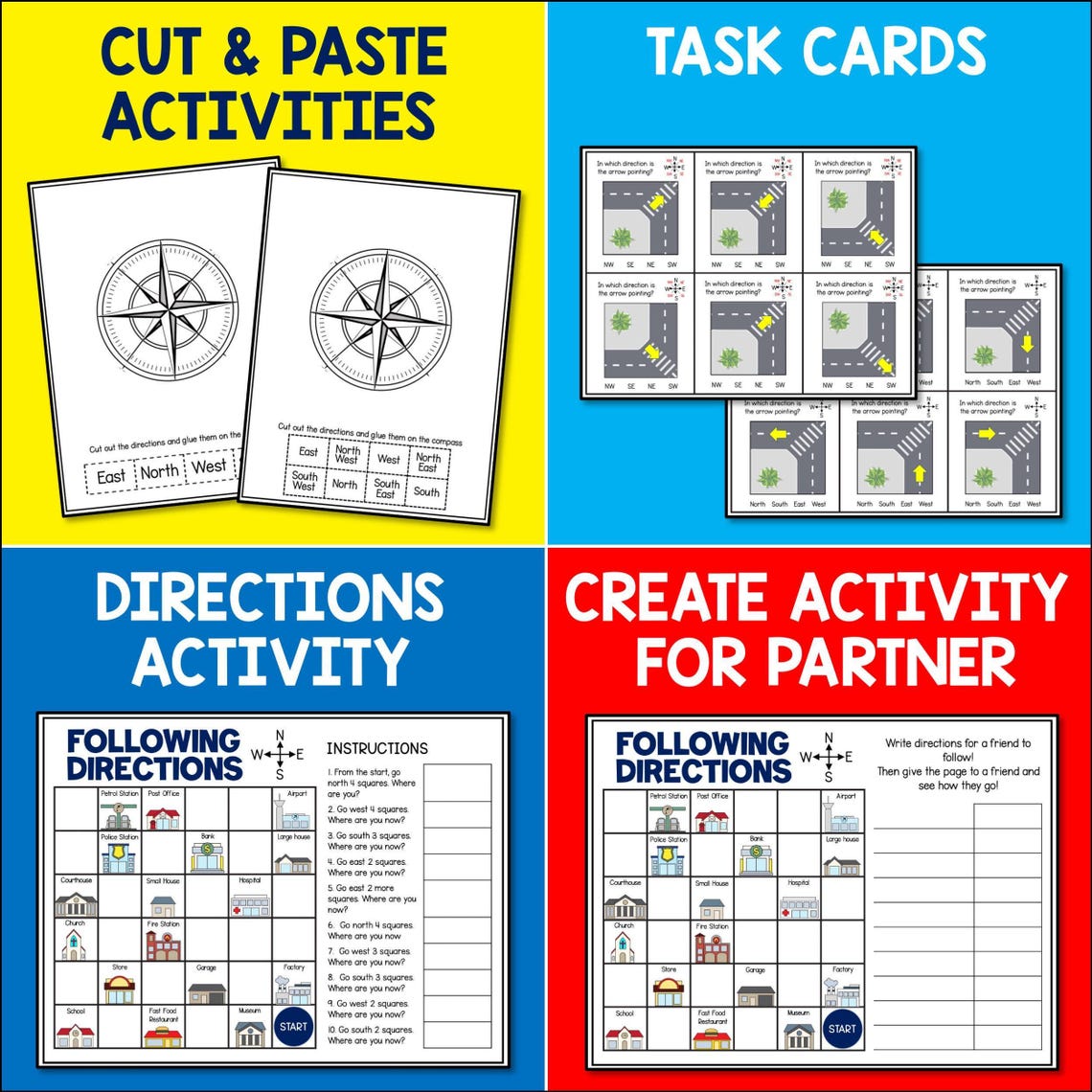 Compass Rose Educational Posters, Math Task Cards and Activities ...