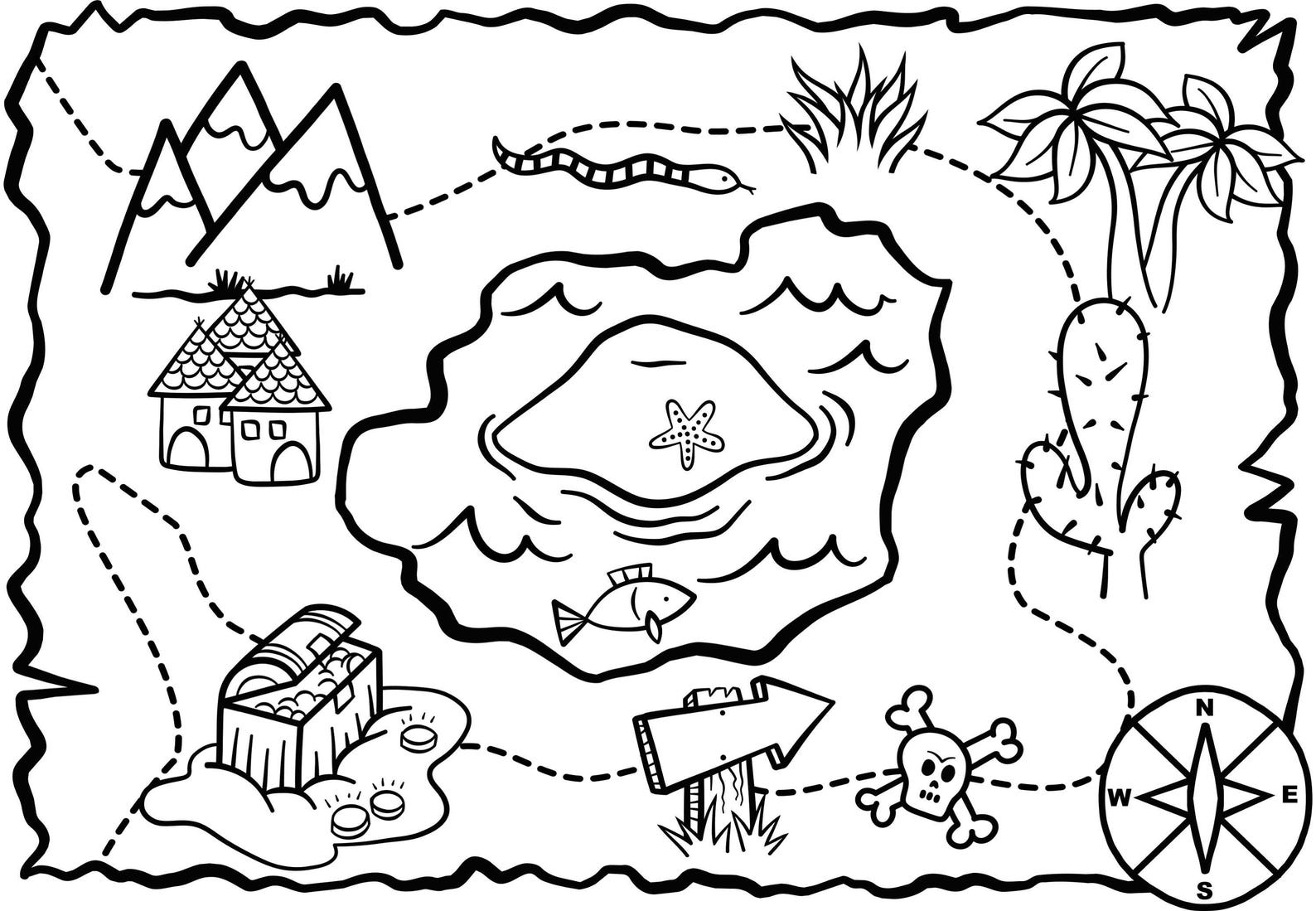 Pirate Treasure Maps Coloring Pages, Kids Printable Activity, Digital ...