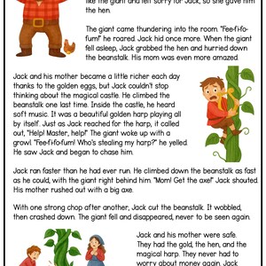 Jack and the Beanstalk Reading Passages, Fairy Tale to Read, Fairytales ...