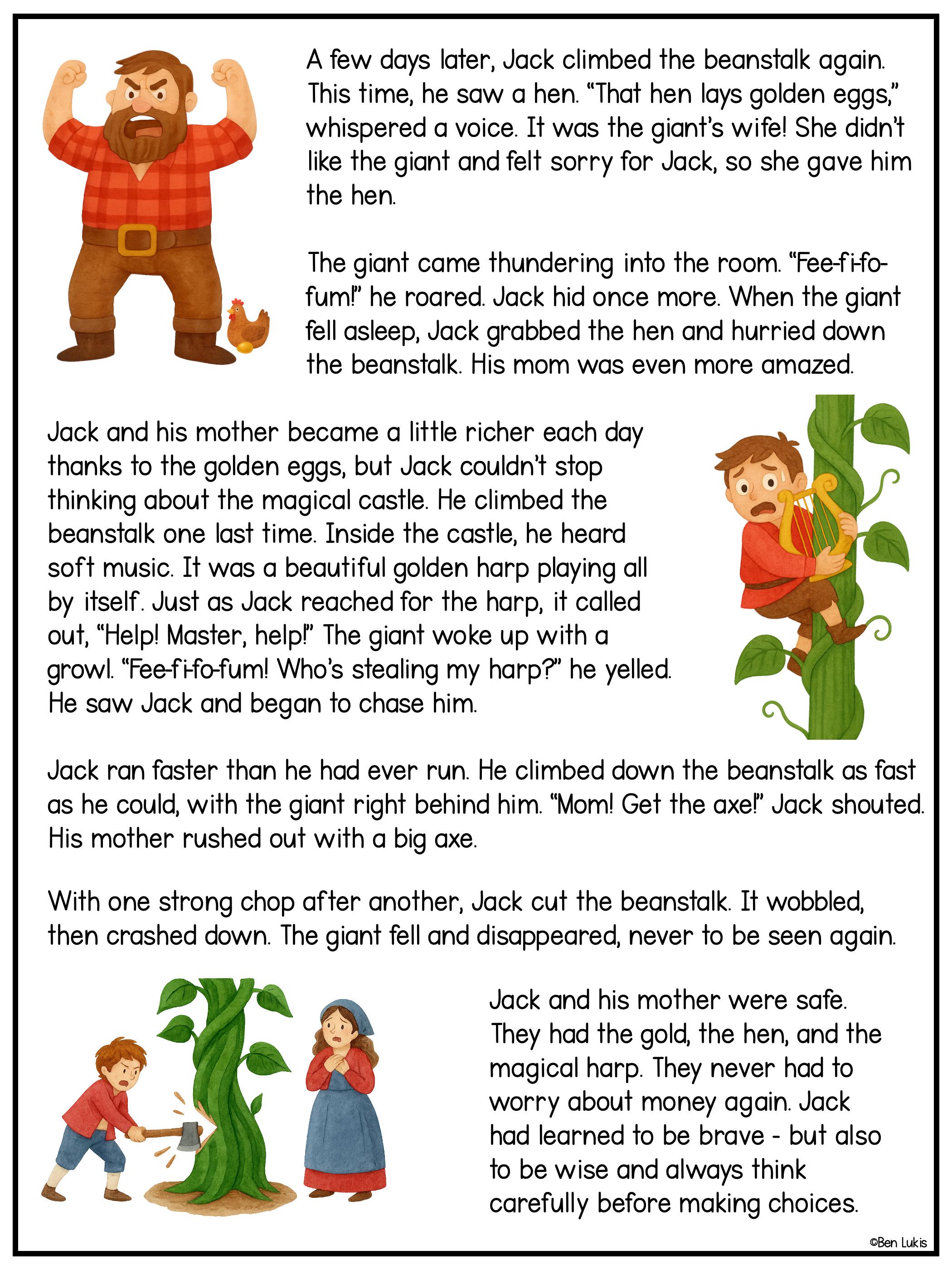 Jack and the Beanstalk Reading Passages, Fairy Tale to Read, Fairytales ...