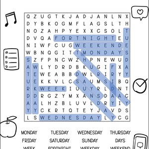 Word Search Puzzles for Days of Week, Months of the Year, Time Word ...
