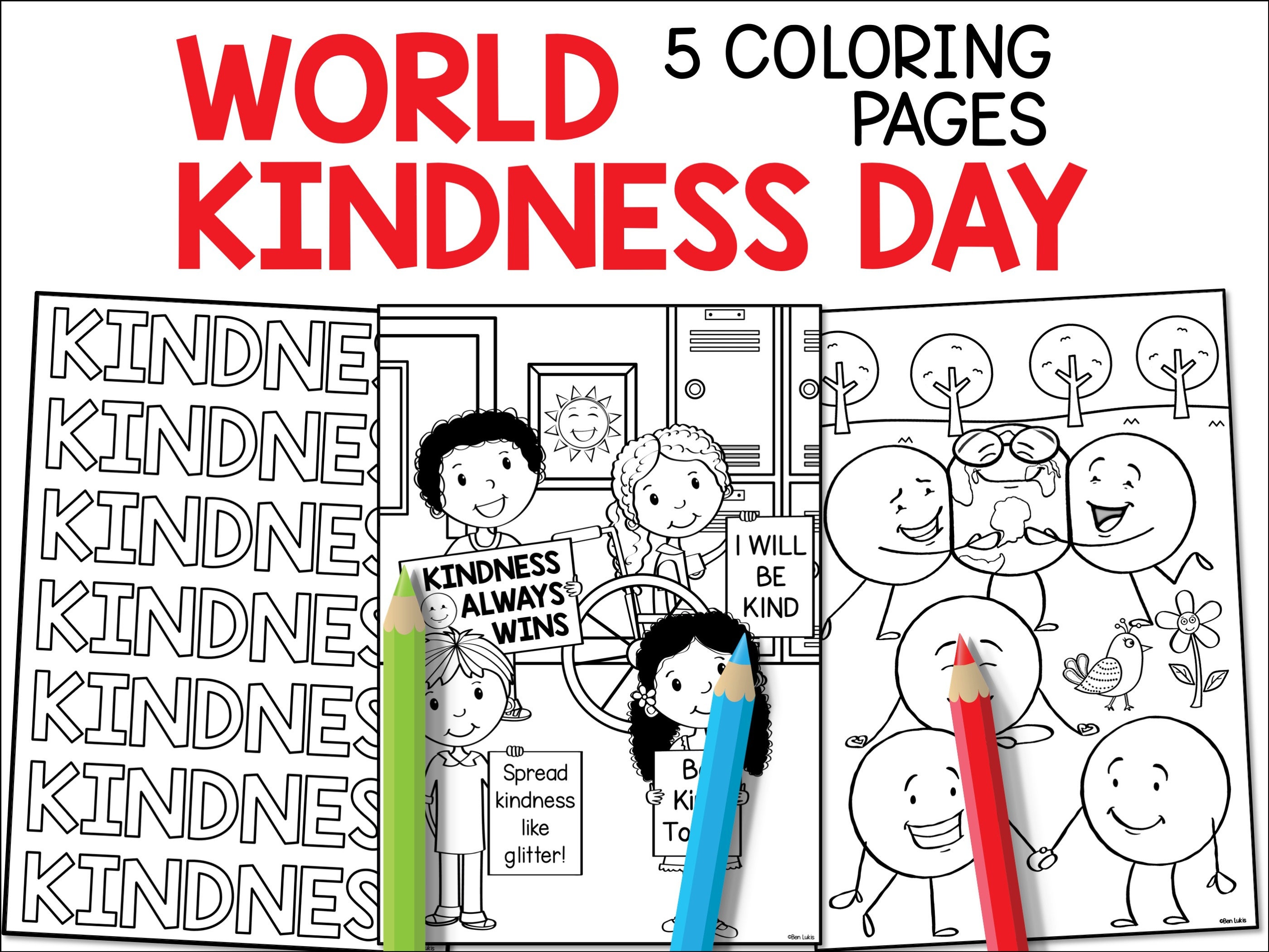 World Kindness Day Coloring Pages, Printable Kids Activity, Digital ...